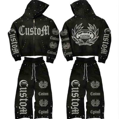 China Custom Heavyweight Full Rhinestone Acid Wash Tracksuit OEM  ODM for sale