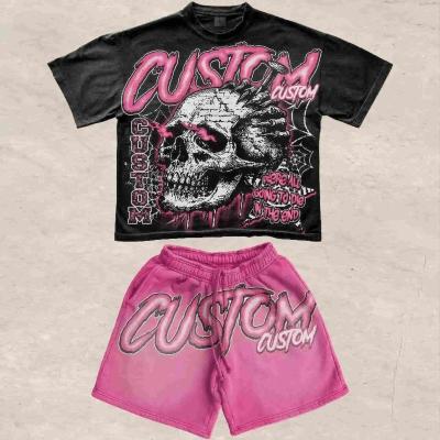 China Custom Heavyweight Acid Wash French Terry Streetwear Graphic Short Set for sale