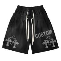 China Custom Rhinestone Sweatshorts Vintage Wash Streetwear Supplier for sale