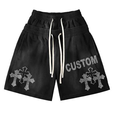 China Custom Rhinestone Sweatshorts Vintage Wash Streetwear Supplier for sale