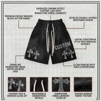 China Custom Rhinestone Sweatshorts Vintage Wash Streetwear Supplier for sale