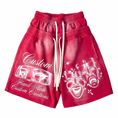 China Custom Vintage Wash Rhinestone Graphic Sweatshorts Streetwear for sale