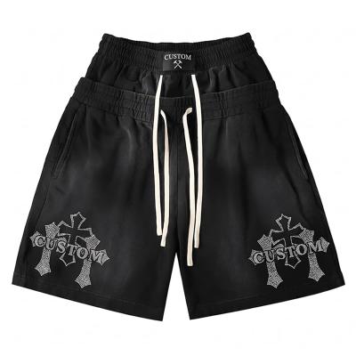 China Custom Rhinestone Faux Double Waistband Cross Sweatshorts Streetwear Wholesale for sale