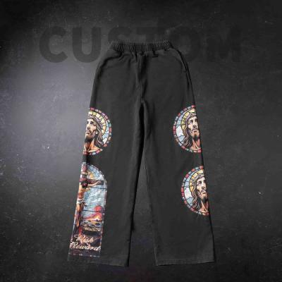 China Custom 100%cotton Graphic DTG Print Drawstring Baggy Pants Streetwear for sale
