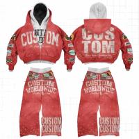 China Custom Heavyweight Washed Tracksuit with Rhinestones and Woven Patches for sale