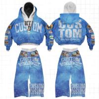 China Custom Heavyweight Washed Tracksuit with Rhinestones and Woven Patches for sale