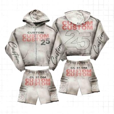 China Custom Acid Wash DTG Print Distressed Tracksuit for Streetwear Brands for sale