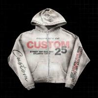 China Custom Acid Wash DTG Print Distressed Tracksuit for Streetwear Brands for sale