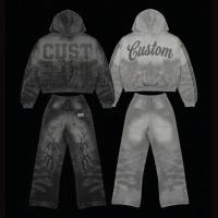 China Custom Vintage Wash Studded Zip-Up Hoodie & Pants Set for Men for sale