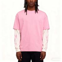 China Custom Oversized Fake Two-Piece Long Sleeve T-Shirt with Sleeve Print for sale