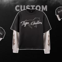China Custom Streetwear Fake Two-Piece T-Shirt with Waffle Sleeves for sale