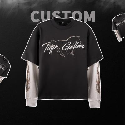 China Custom Streetwear Fake Two-Piece T-Shirt with Waffle Sleeves for sale