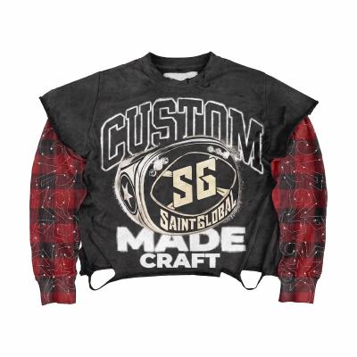 China Custom Distressed Layered Long Sleeve Sweatshirts for Streetwear Brands for sale