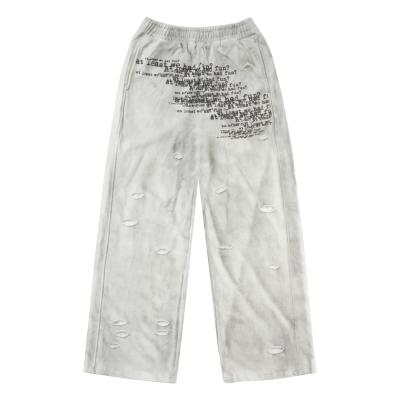 China Custom Heavyweight 100%cotton Acid Wash Distressed Wide Leg Sweatpants for sale