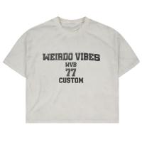 China Custom Vintage Washed Raw Edge Screen Print Oversized Cropped T-Shirt for sale