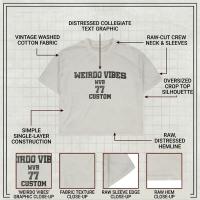 China Custom Vintage Washed Raw Edge Screen Print Oversized Cropped T-Shirt for sale