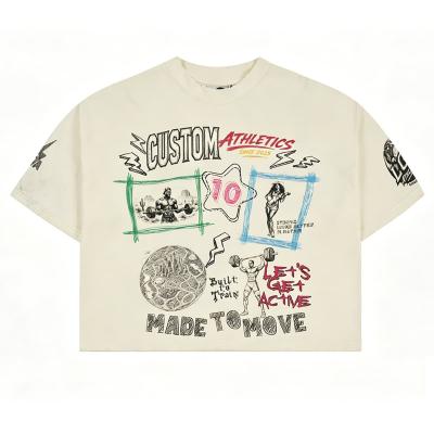 China Custom Raw Hem Graphic Crop T-Shirt with Vintage Distressed Finish for sale