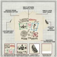 China Custom Raw Hem Graphic Crop T-Shirt with Vintage Distressed Finish for sale