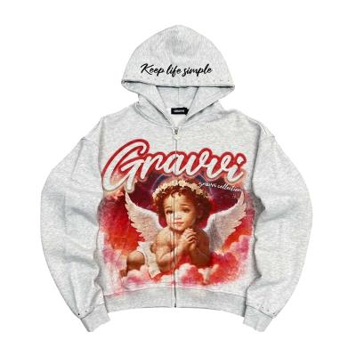 China Heavyweight Rhinestone Oversized Zip Up Hoodies Supplier for Streetwear for sale