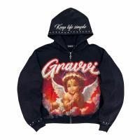 China Heavyweight Rhinestone Oversized Zip Up Hoodies Supplier for Streetwear for sale