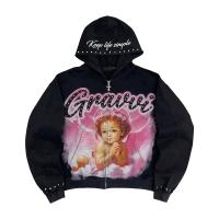 China Heavyweight Rhinestone Oversized Zip Up Hoodies Supplier for Streetwear for sale