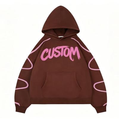 China Custom Heavyweight Brown Oversized Hoodies with Puff Print and Back Graphic for sale