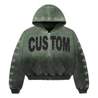 China Custom Heavyweight Rhinestone Print Acid Wash Hoodies for Men for sale