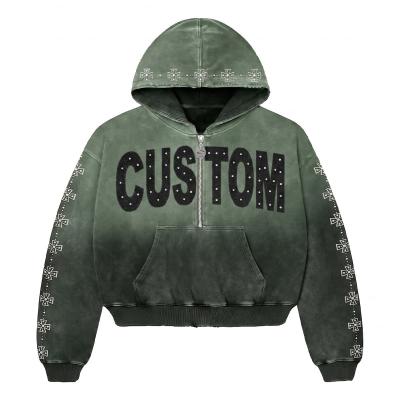 China Custom Heavyweight Rhinestone Print Acid Wash Hoodies for Men for sale