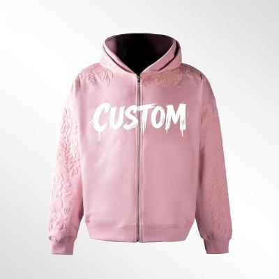 China Custom 400GSM Heavyweight Zip-Up Hoodie with 3D Embossing and Puff Printing for Streetwear for sale