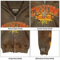China Custom Distressed Rhinestone Embellished Zip Up Hoodie with Oversized Fit for Streetwear for sale