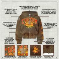 China Custom Distressed Rhinestone Embellished Zip Up Hoodie with Oversized Fit for Streetwear for sale