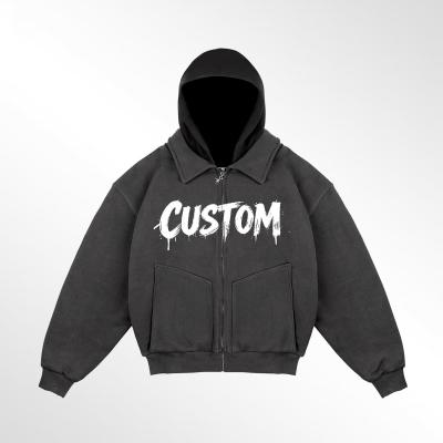 China Custom 420gsm Heavyweight Sun Faded Wash Layered Zip-Up Hoodie for Streetwear Brands for sale