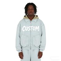 China Custom Hardware Vintage Acid Wash 380-450 GSM Heavyweight Zip-Up Hoodie Streetwear Jacket for sale