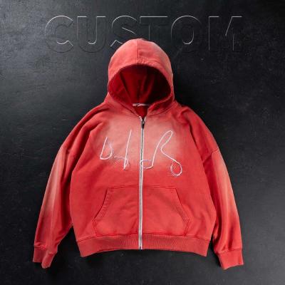 China Custom 420GSM Sun Faded Wash Oversized Dirty Wash Zip Up Hoodie For Men for sale