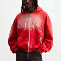 China Custom 420GSM Sun Faded Wash Oversized Dirty Wash Zip Up Hoodie For Men for sale