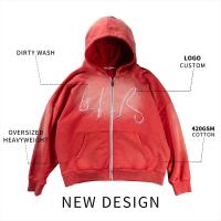 China Custom 420GSM Sun Faded Wash Oversized Dirty Wash Zip Up Hoodie For Men for sale