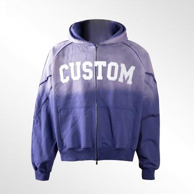 China Custom 420gsm Screen Print Sun Faded Wash Distress Zip Up Hoodies for sale