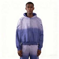 China Custom 420gsm Screen Print Sun Faded Wash Distress Zip Up Hoodies for sale