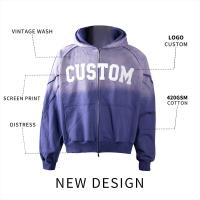 China Custom 420gsm Screen Print Sun Faded Wash Distress Zip Up Hoodies for sale