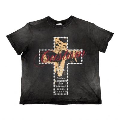 China Custom Vintage Wash Rhinestone Graphic T-Shirt Manufacturer for Streetwear Brands for sale