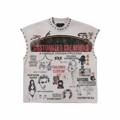 China Custom Vintage Studded Sleeveless T-Shirt Manufacturer for Streetwear Brands for sale