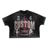China Custom Raw Hem & Oversized Rhinestone Streetwear T-Shirt Manufacturer for sale