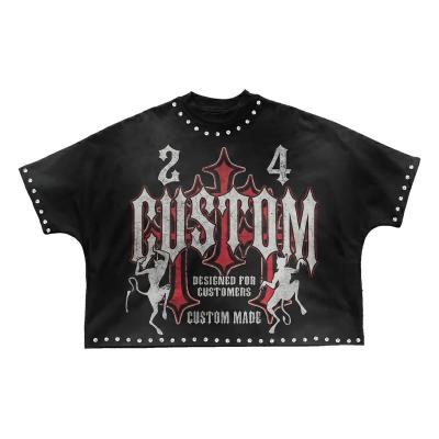 China Custom Raw Hem & Oversized Rhinestone Streetwear T-Shirt Manufacturer for sale
