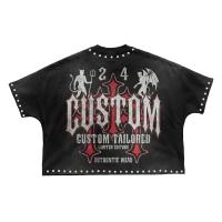 China Custom Raw Hem & Oversized Rhinestone Streetwear T-Shirt Manufacturer for sale