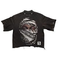 China Custom Distressed Oversized Boxy Fit Graphic Tee with Rhinestone Embellishments for sale