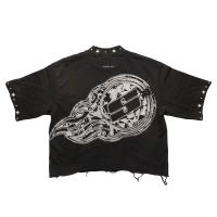 China Custom Distressed Oversized Boxy Fit Graphic Tee with Rhinestone Embellishments for sale