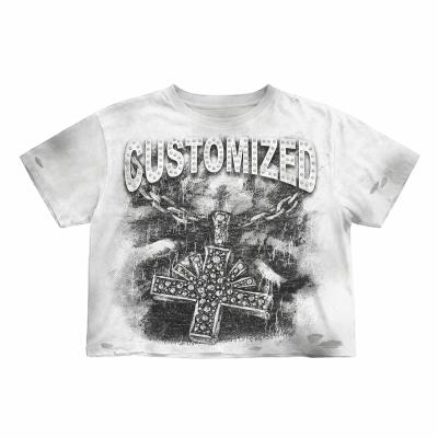 China Custom Rhinestone Embellished Vintage Wash Graphic T-Shirt with Boxy Drop-Shoulder Fit for Streetwear Brands for sale