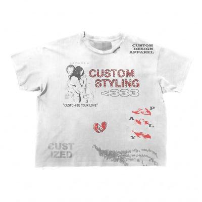 China Custom Vintage Wash Distressed Graphic T-Shirt with Hand-Applied Destruction and Heavyweight Cotton for sale
