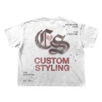 China Custom Vintage Wash Distressed Graphic T-Shirt with Hand-Applied Destruction and Heavyweight Cotton for sale