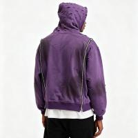China Custom Oversized Acid Wash Distressed Embroidered Applique Zip-Up Hoodie for Streetwear Brands for sale